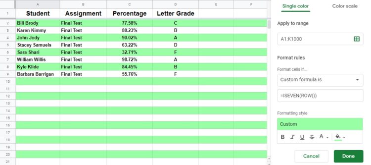 Alternating row color in Google Sheets with conditional formatting ... Alternating row color in Google Sheets with conditional formatting ...