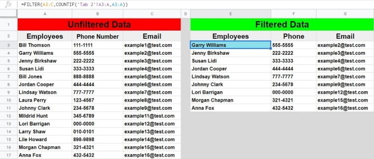 How to filter based on a list in Google Sheets