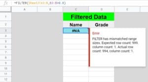 How to fix the “FILTER has mismatched range sizes” error in Google Sheets