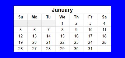Mini Calendar Bright Blue | Spreadsheet Class