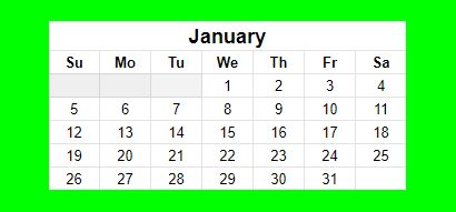 Mini Calendar Bright Green | Spreadsheet Class
