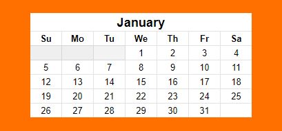 Mini Calendar Orange | Spreadsheet Class