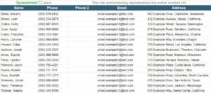 Contact list template for Google Sheets with built in search