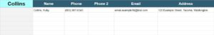 Contact list template for Google Sheets with built in search