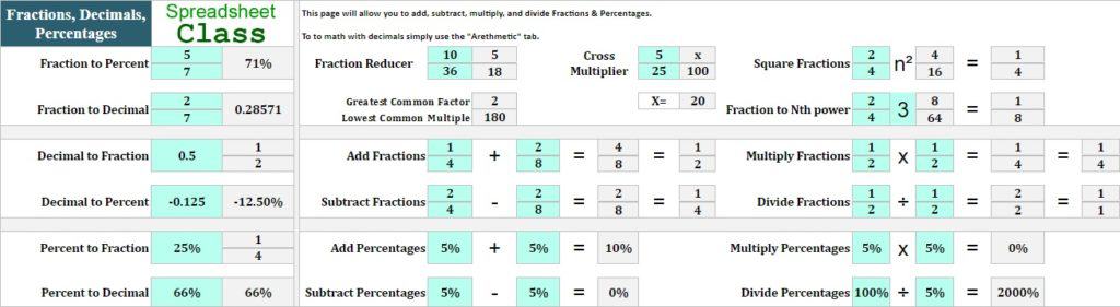 Math problem solver template for Google Sheets (Algebra, Fractions ...