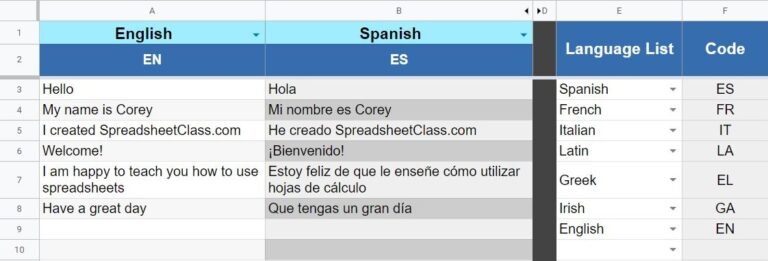 Google Sheets Language Translation (Template & Instructions)