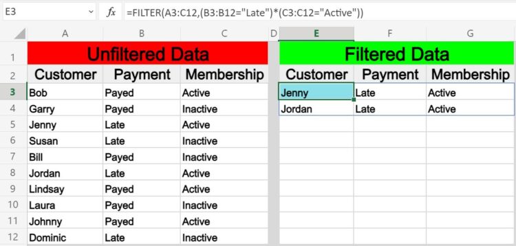 Using the FILTER function in Excel (Single or multiple conditions)