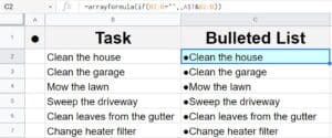 5 ways to insert bullet points in Google Sheets