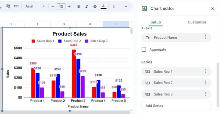 How to change the series order of a chart in Google Sheets