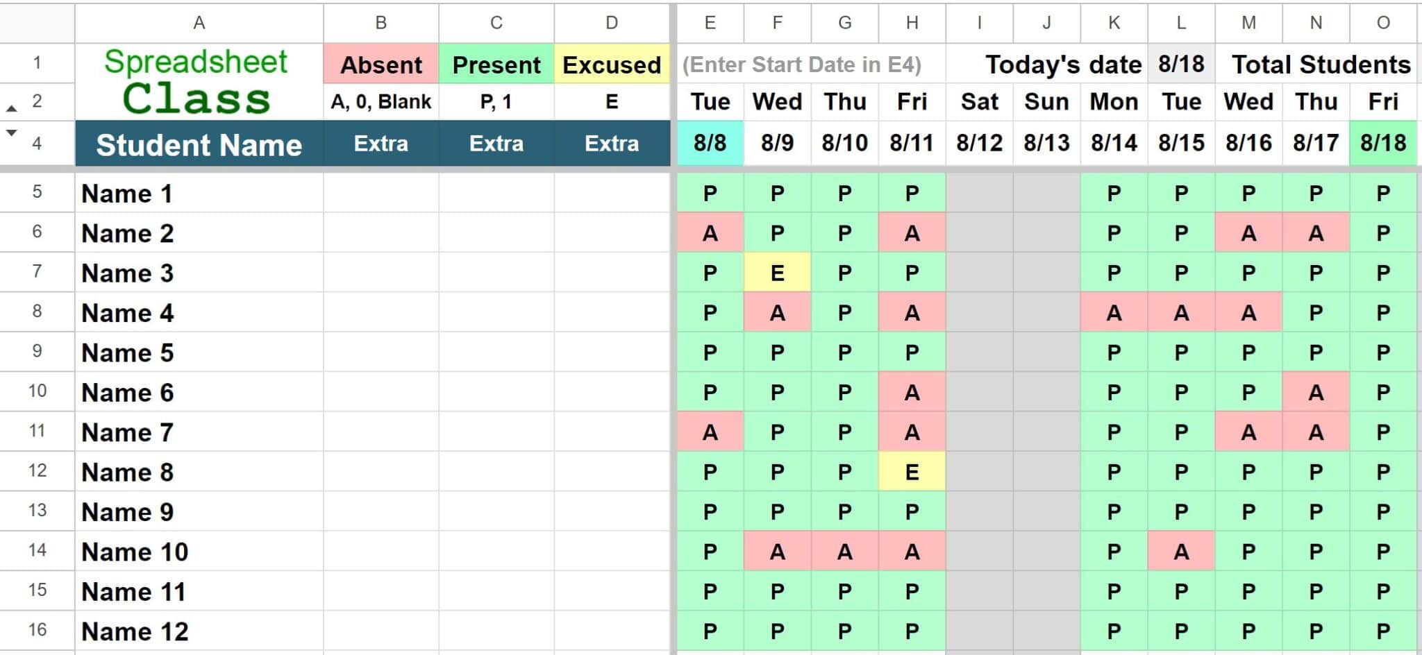 Google Sheets Simple Attendance Tracker Template Example NEW version | Spreadsheet Class
