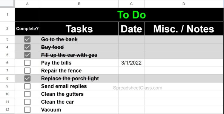 Checklist / To-do list templates for Google Sheets