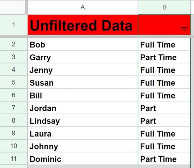 Basic example filter text contains in Google Sheets before filtering data | Spreadsheet Class