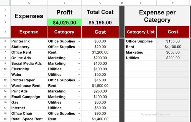 Sales template (+expenses) for Google Sheets
