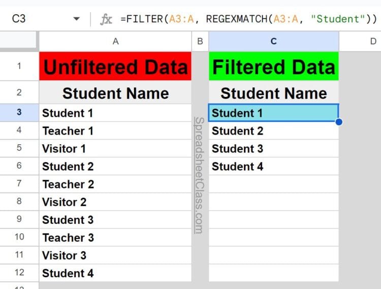 Filter where contains in Google Sheets | Spreadsheet Class