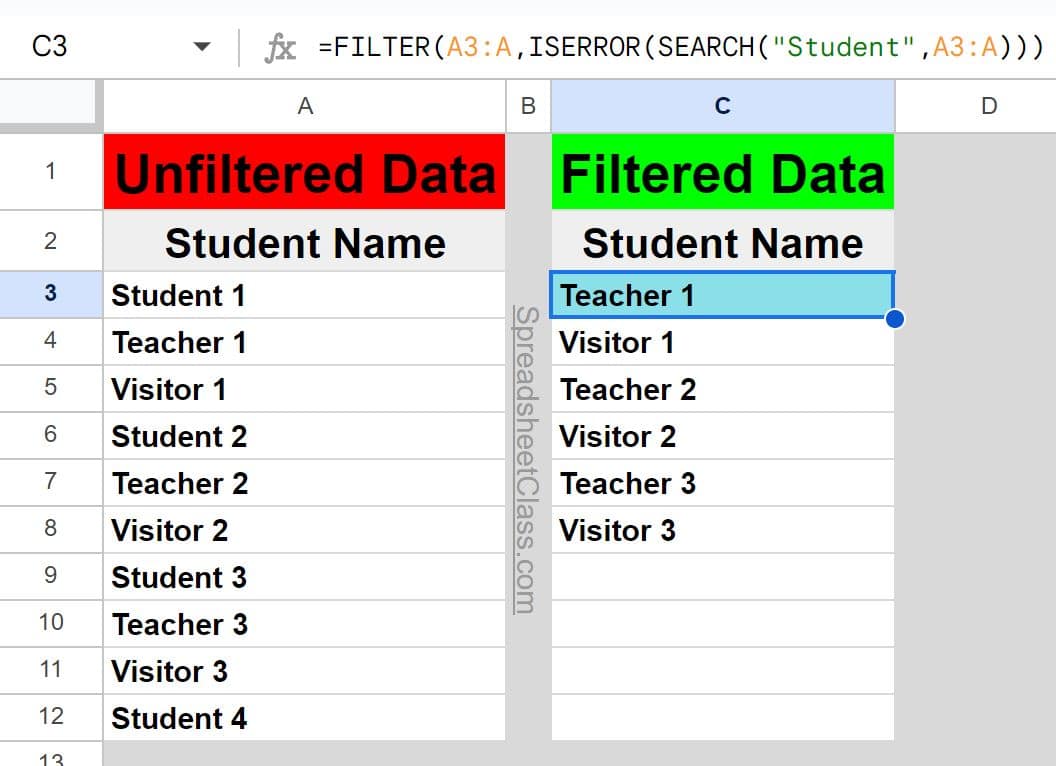 Filter where cells contain / do not contain criteria in Google Sheets