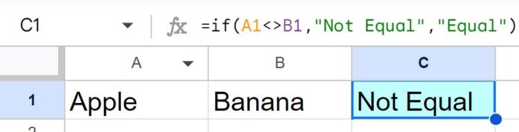 Using the “Not Equal” sign in any formula in Google Sheets
