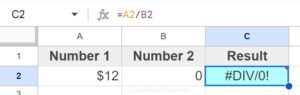 Fixing or removing the #DIV/0! error (divide by zero) in Google Sheets