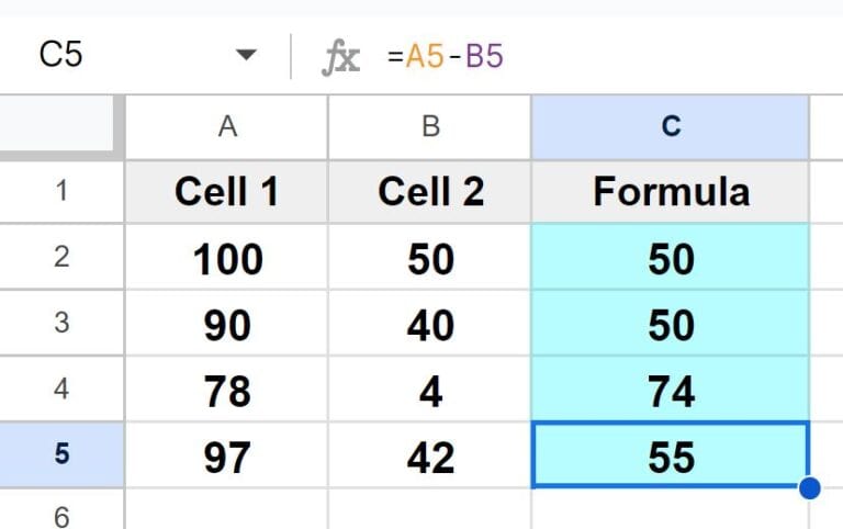 How to subtract in Google Sheets (Subtract numbers, cells, columns, & rows)