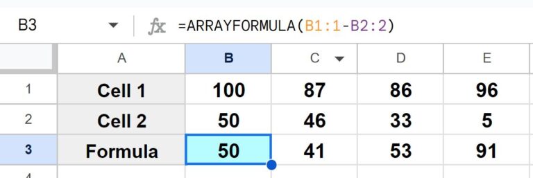 How to subtract in Google Sheets (Subtract numbers, cells, columns, & rows)