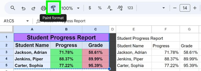 How to copy formatting with paint format in Google Sheets part 1 data ...