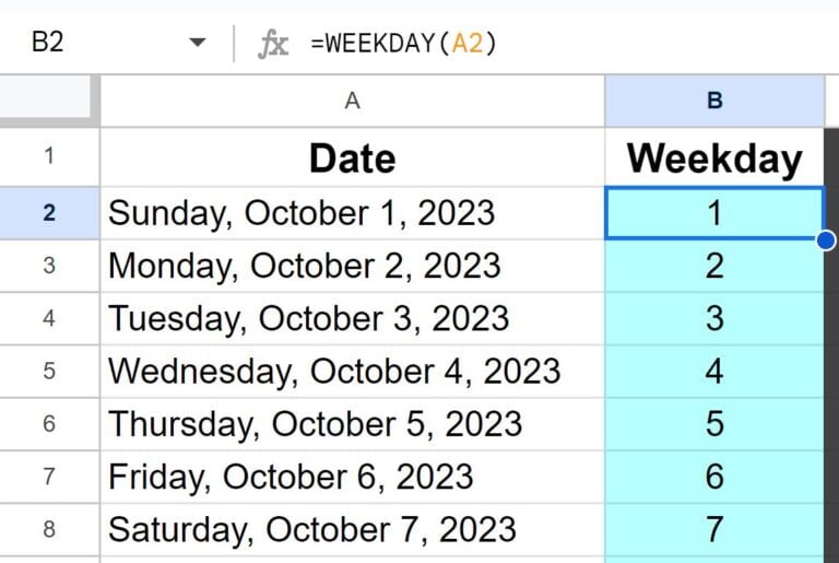 Get dates without weekends with WORKDAY & WEEKDAY in Google Sheets