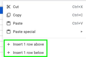 How to insert a single row above or below in Google Sheets ...