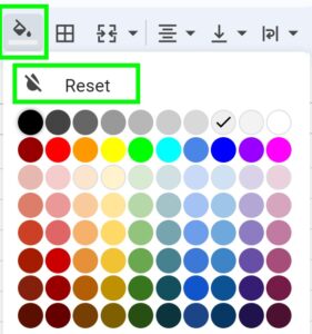How to reset fill color in Google Sheets clicking Reset | Spreadsheet Class