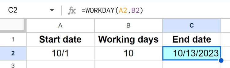 Get dates without weekends with WORKDAY & WEEKDAY in Google Sheets