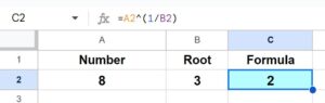 How to square root, and calculate roots in Google Sheets (Cube root etc.)