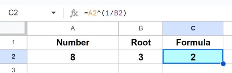 How to square root, and calculate roots in Google Sheets (Cube root etc.)