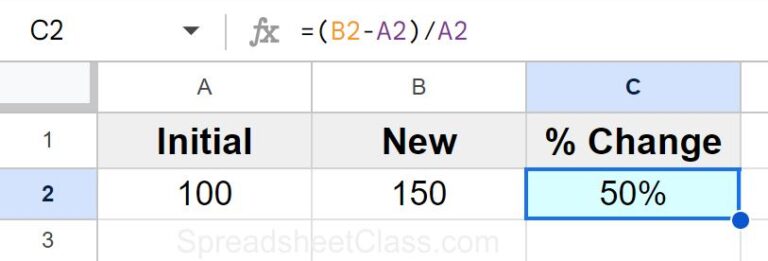 Calculating percentage increase in Google Sheets