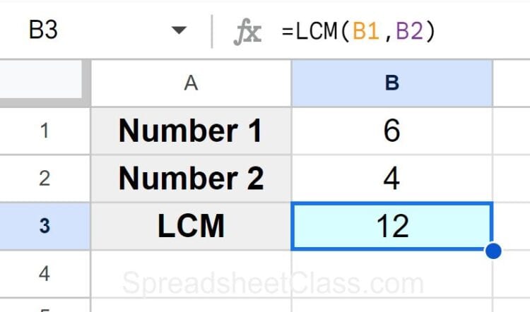 Finding the least common multiple with the LCM function in Google Sheets