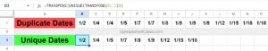 Using the UNIQUE and TRANSPOSE functions together in Google Sheets