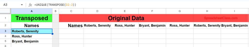 Transpose Unique Nested Formula Example Removing Duplicates From Data